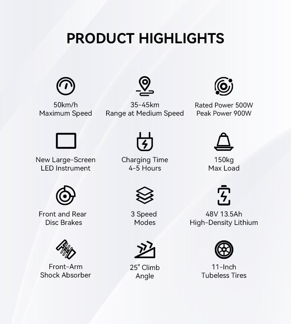 Trottinette électrique pliable OOTD T10, moteur Peak 900 W, batterie 48 V 13,5 Ah, pneu ...